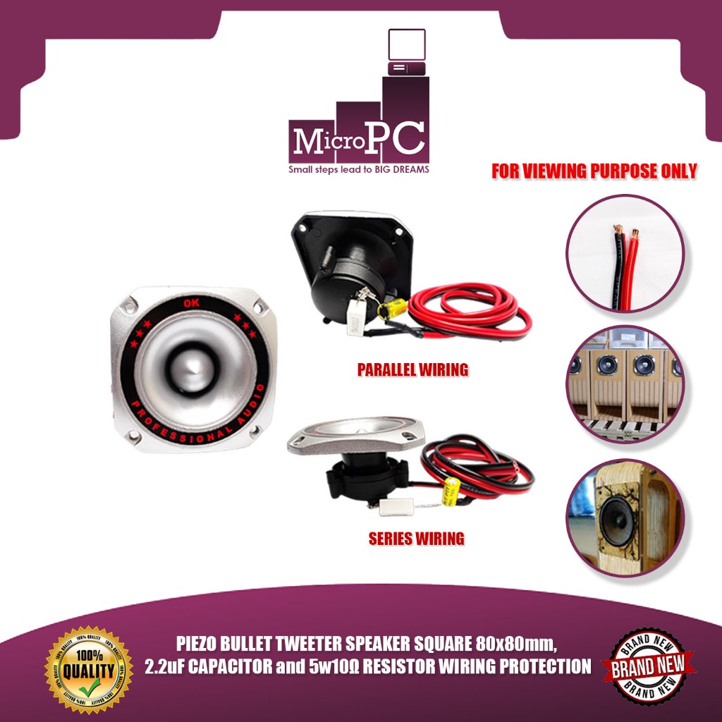 PIEZO BULLET TWEETER SPEAKER SQUARE 80x80mm, 2.2uF CAPACITOR and 5w10Ω ...