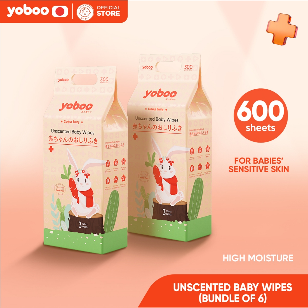 Yoboo Unscented Baby Wipes | Playful Bunny |600 Sheets Bundle of 6 ...