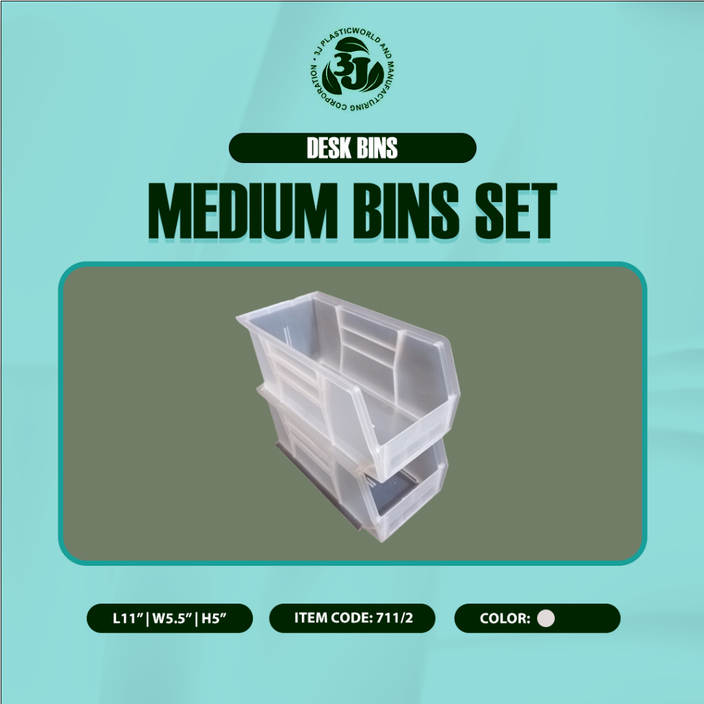 3J Medium Desk Bin Transparent (2pcs) Medium desk bin for desk storage ...