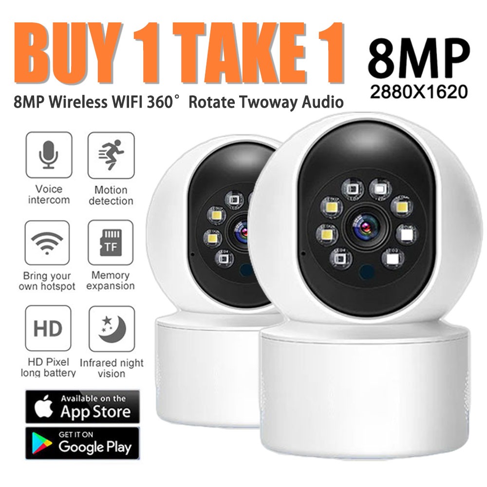 BUY 1 TAKE 1 CCTV Camera 8MP Wireless WIFI 360° Rotate Twoway Audio ...