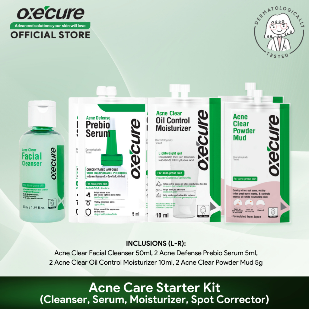 OXECURE Acne Care Starter Kit (Cleanser, Serum, Moisturizer, Powder Mud ...
