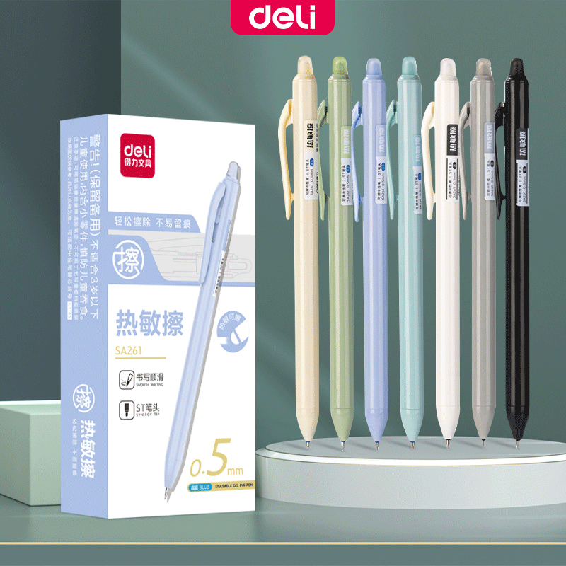 Deli SA261 Press Erasable Gel Pen 0.5mm ST Head Black Refil Student ...