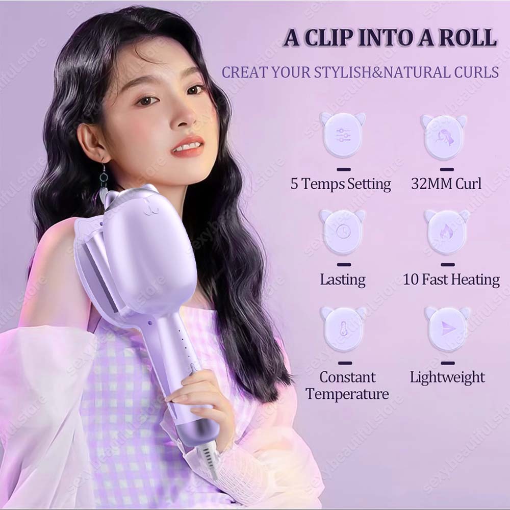 Curling Iron Wave Hair Curler 2 Barrels Curl Iron Fast Heating ...