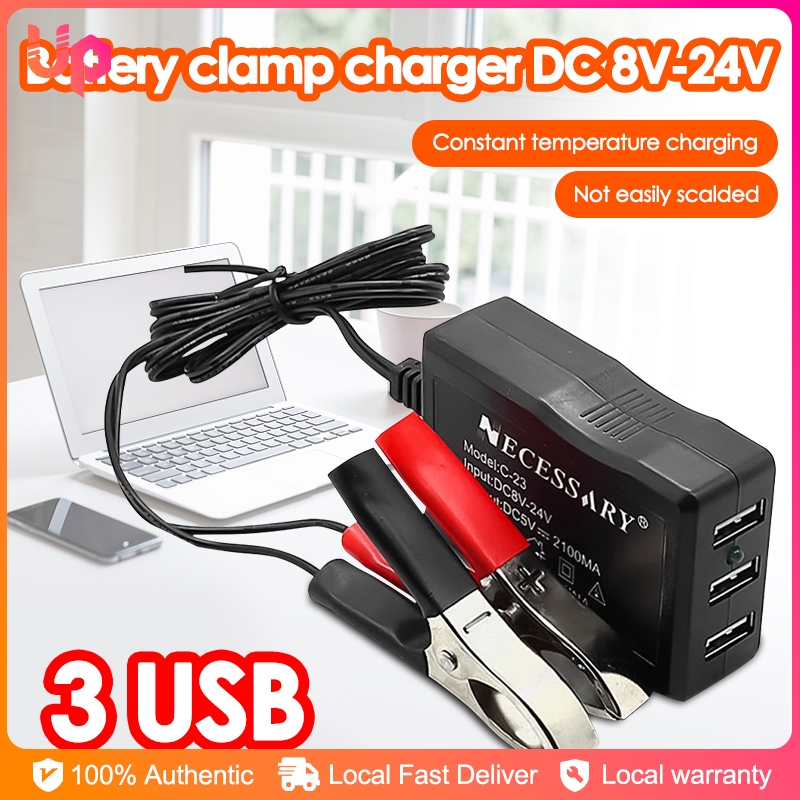 Battery Clip charger DC12V 24V to 5V 3USB Charging Port 3A Wall Charger ...