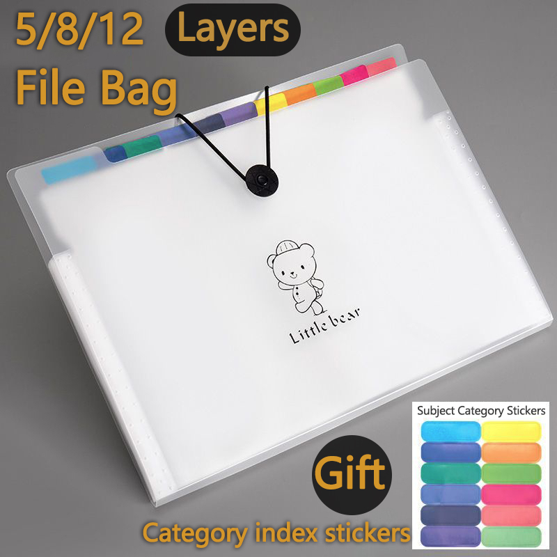 A4 Transparent File Folder 5/8/12 Pockets Expanding Document Organizer ...
