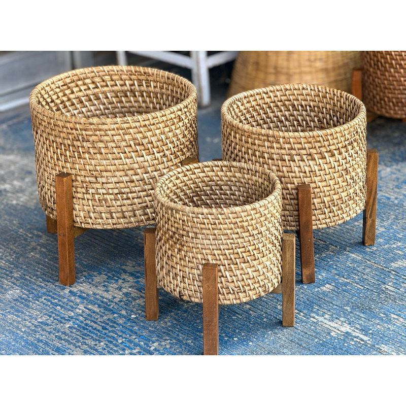 Native handwoven labtang/rattan planter with stand | Boho (sold per pc ...