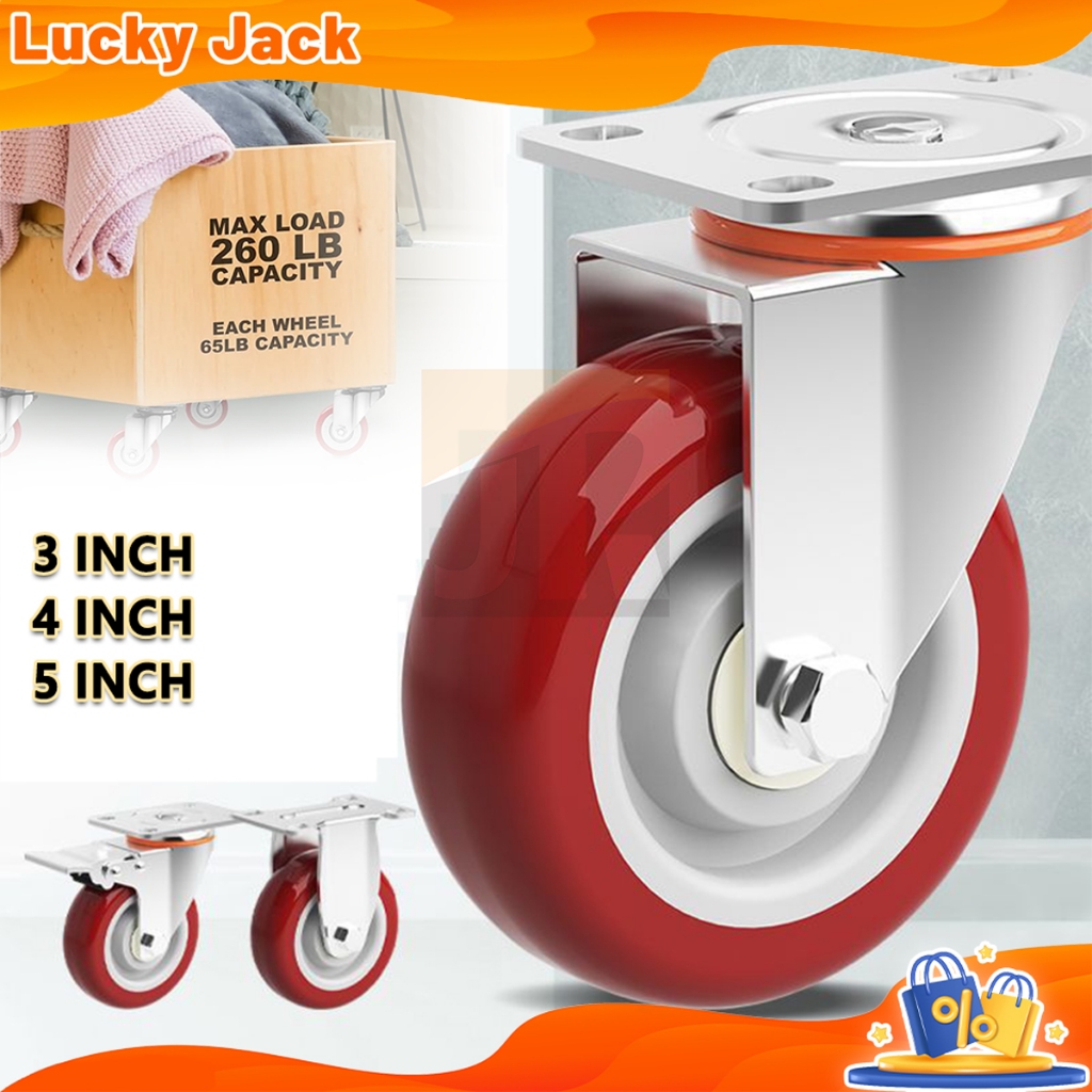 Caster Wheel 3inch - 5inch Red Fixed / Swivel / Brake Trolley Wheels ...