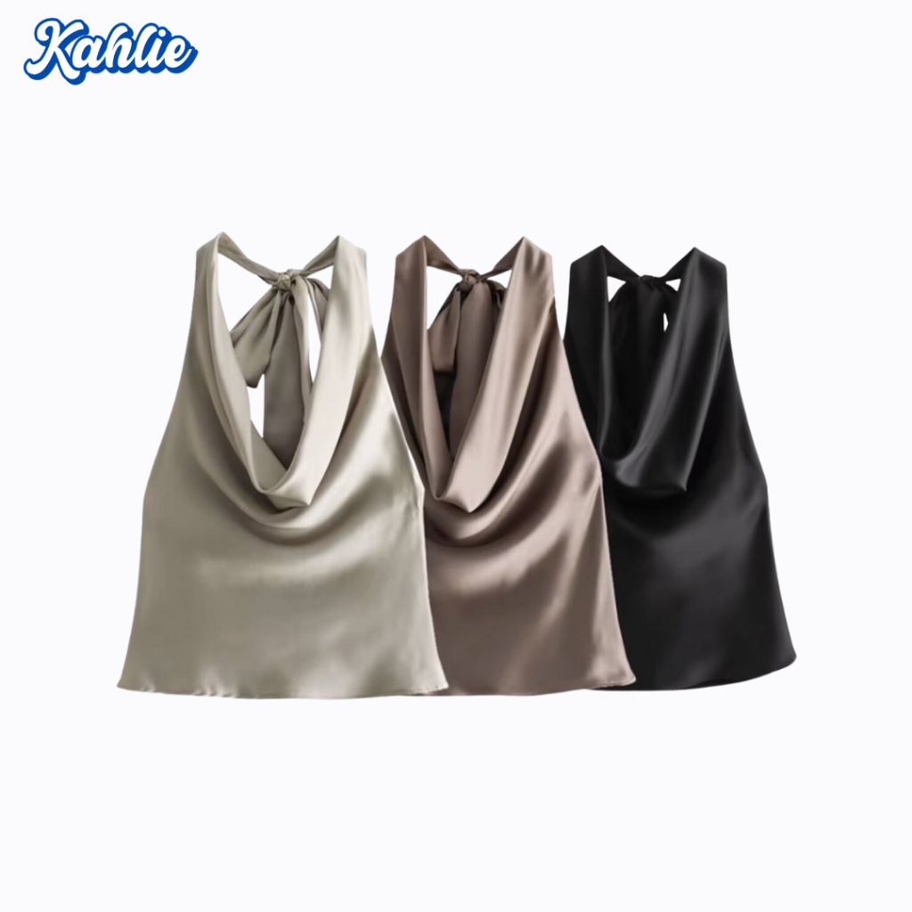 Brown White Black Silk Halter Top - Kahlie | Shopee Philippines