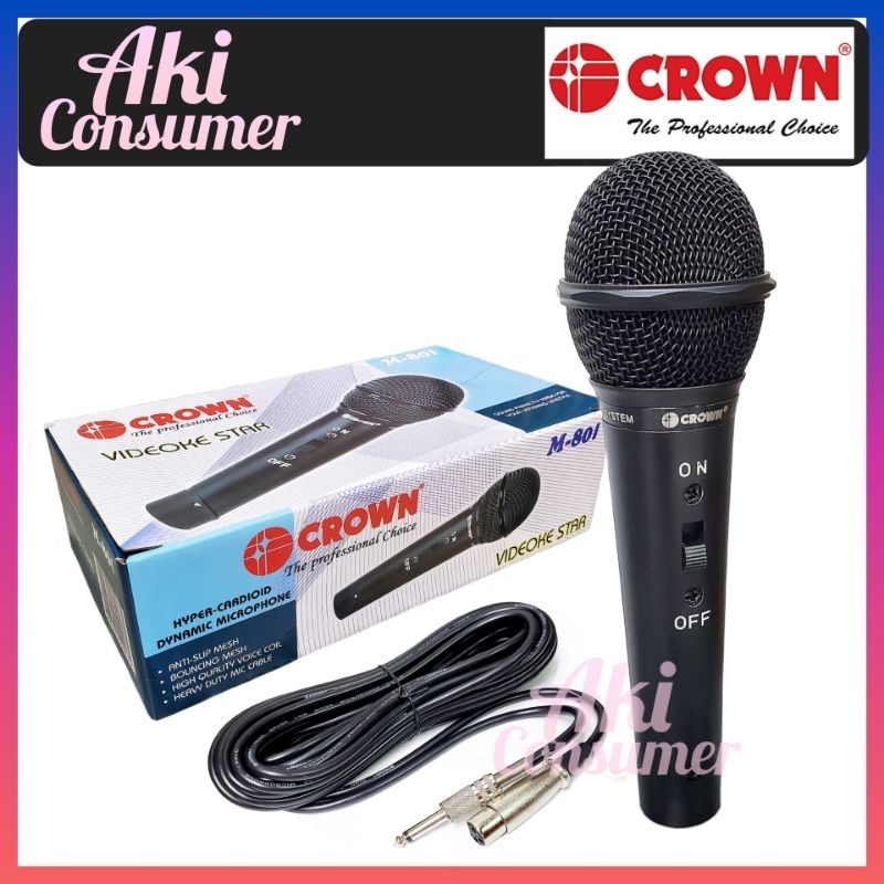 CROWN M-801 Corded Microphone w/ 10 meters cord, High Quality Voicecoil ...
