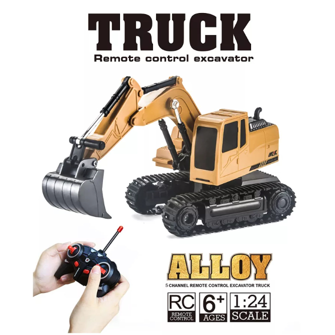Remote Control Backhoe Digger Toy Excavator Construction Toy for Kids ...