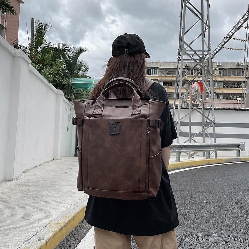 Korean Fashion travel bag Large-capacity backpack leather hundred tower ...