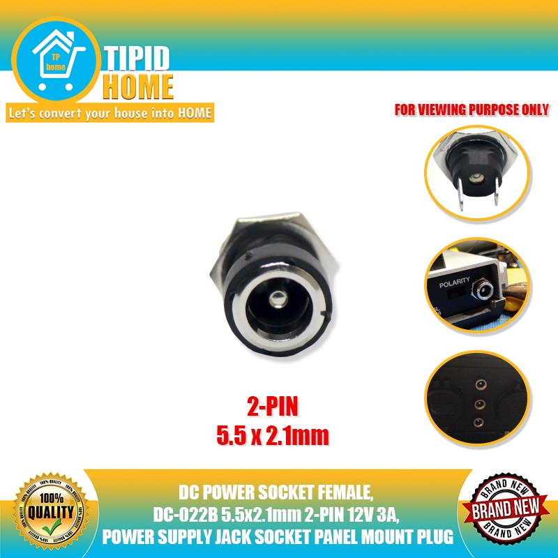 DC POWER SOCKET FEMALE, DC-022B 5.5x2.1mm 2-PIN 12V 3A, POWER SUPPLY ...