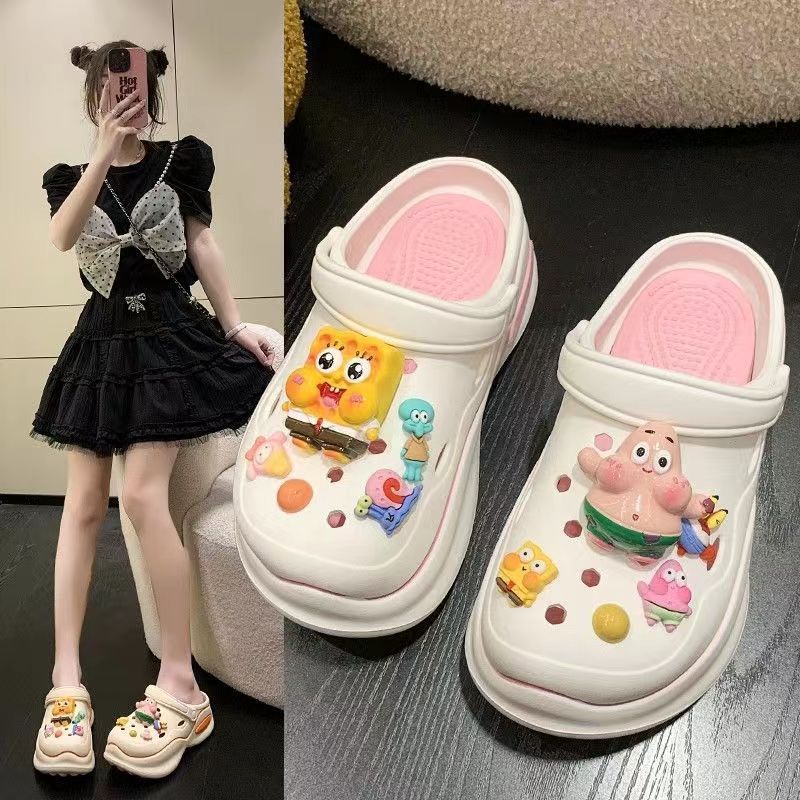 Cartoon Crocs for women thick-soled beach slippers sandals Flat Sandals ...