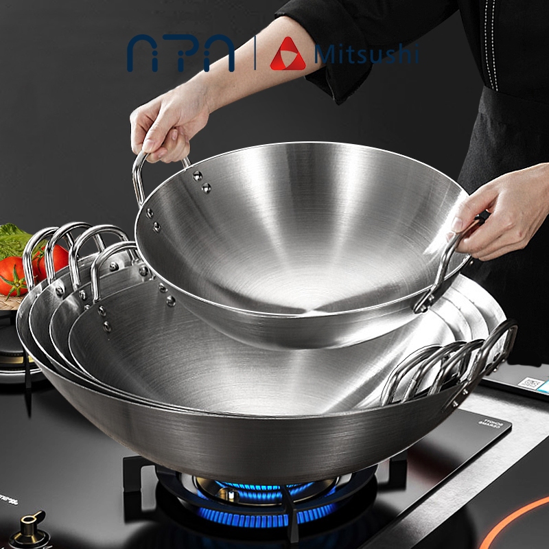Nipiin Stick Pan Stainless Steel Large Wok Raging Fire Stove Frying Pan ...