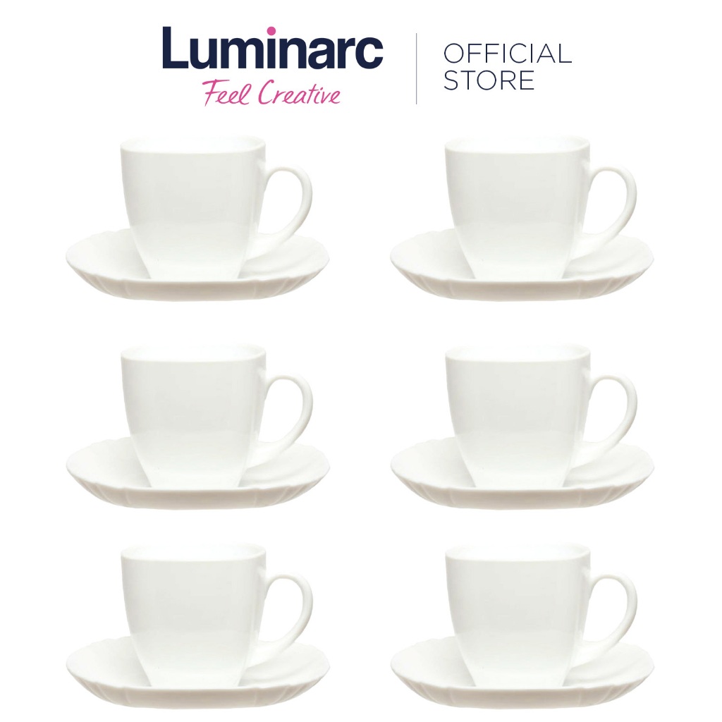 Luminarc H1789 Lotusia 6pcs 22cl Coffee Mug Glass Tea Cup and Saucer ...