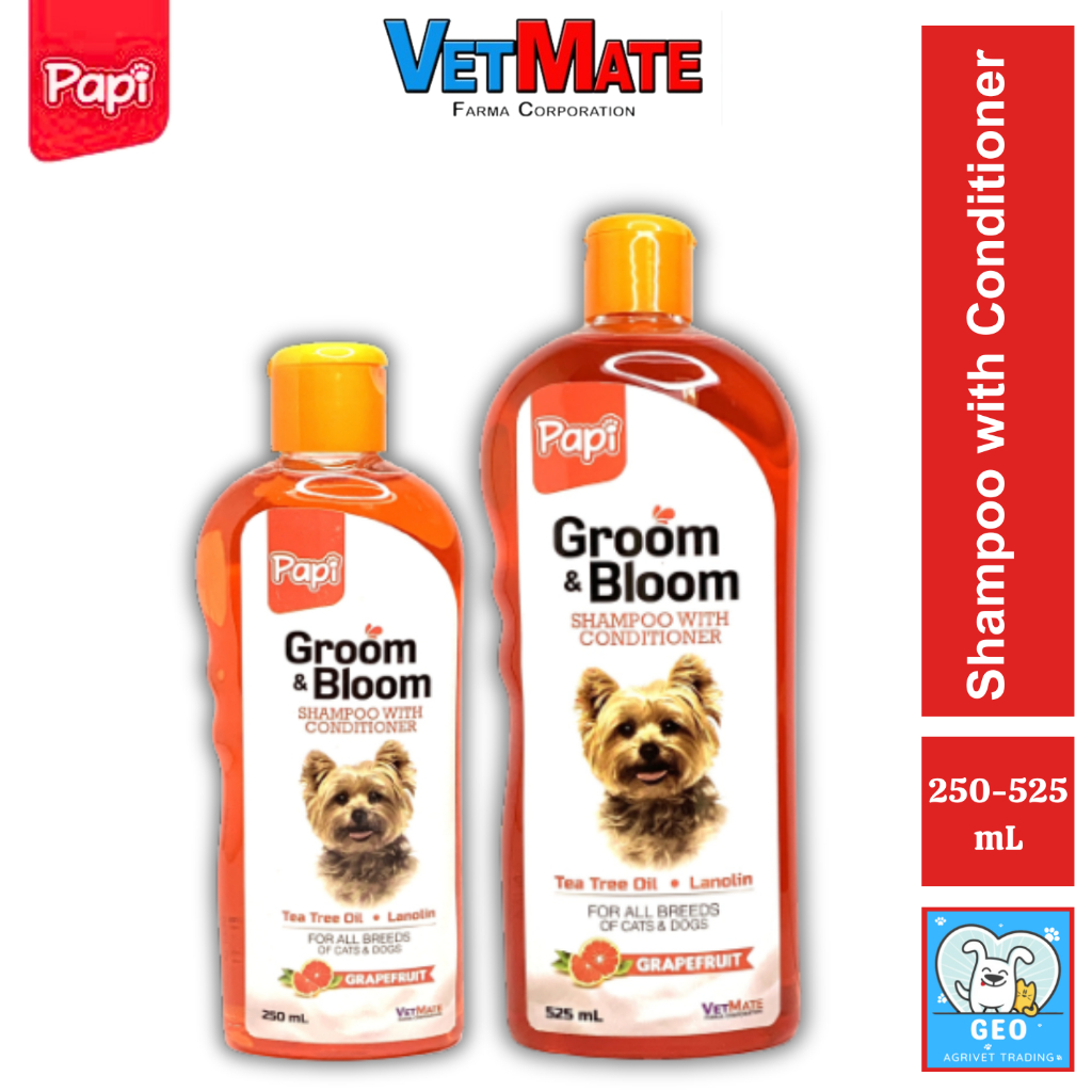 [GEO AGRIVET] PAPI Groom and Bloom Shampoo with Conditioner 250ml 525ml ...