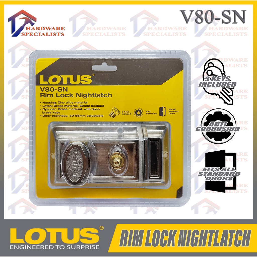 Lotus Rim Lock Nightlatch with 3pc Keys V80-SN Original Authentic ...