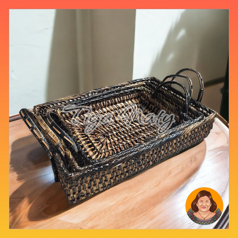 TIYA NATY Set-of-3 Nito Fruit Basket Serving Dish Tray Bowl Storage ...