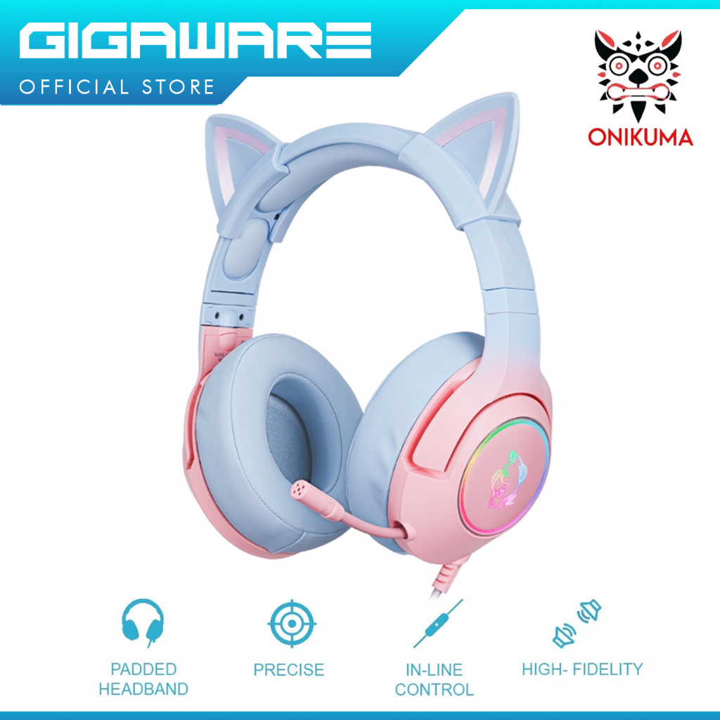 Onikuma K9 CAT ELF Gaming Headset with Removable Cat Ears Noise ...