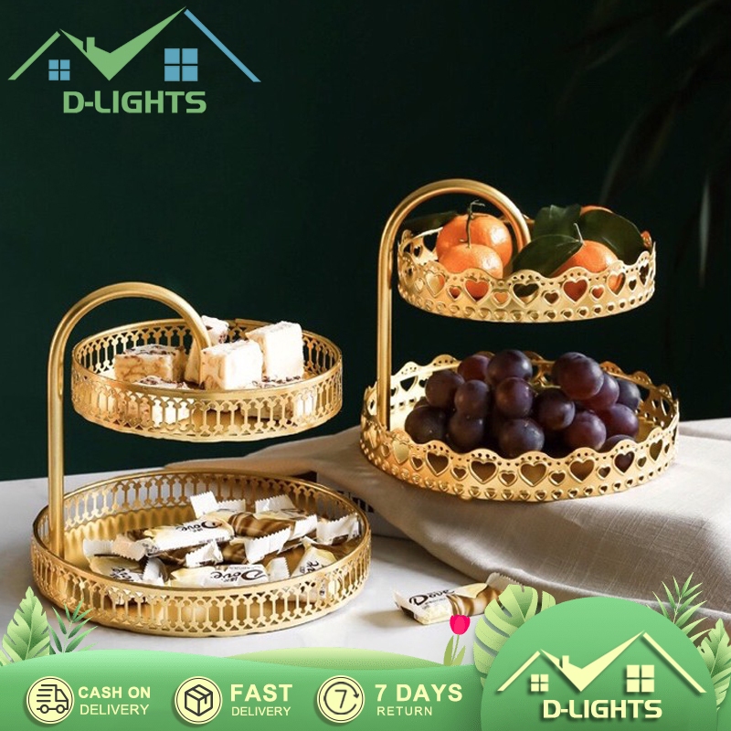 Elegant Gold Double Tier Layer Fruit Dessert Tray Organizer Storage ...