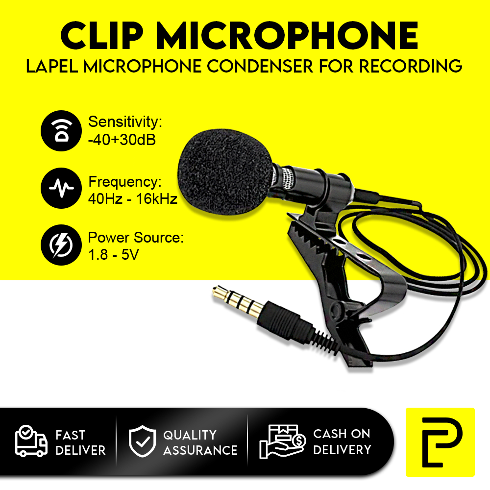 Popcorn 3.5mm Mini Lavalier Microphone Metal Clip Lapel Mic 1.5m Length ...