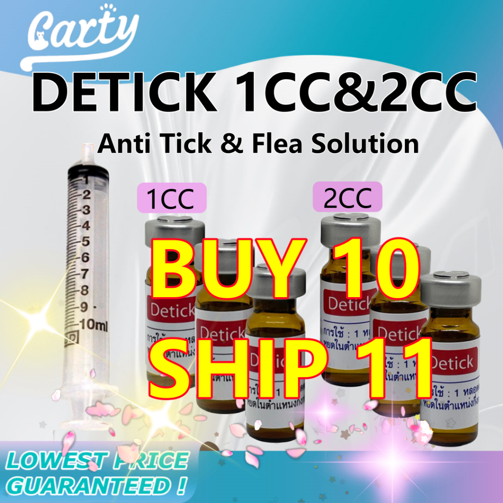Detick 1CC & 2CC With Free Syringe Anti Tick & Flea Solution for Dogs and Cats【Buy 10 Ship 11 ...