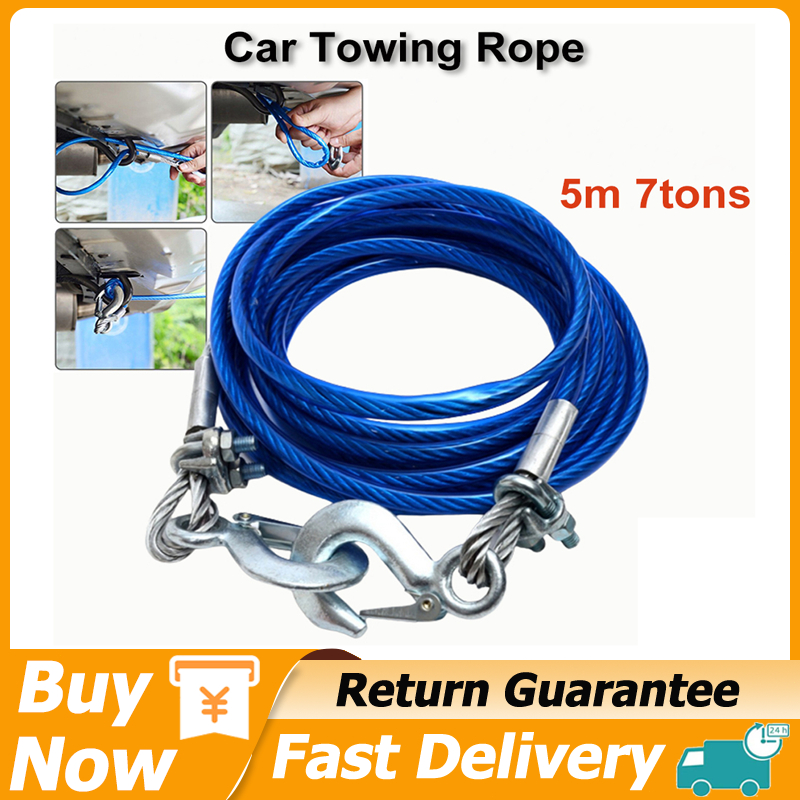 5m 7 Tons Tow Rope Steel Wire Towing Rope Car High Strength Safety Hook ...