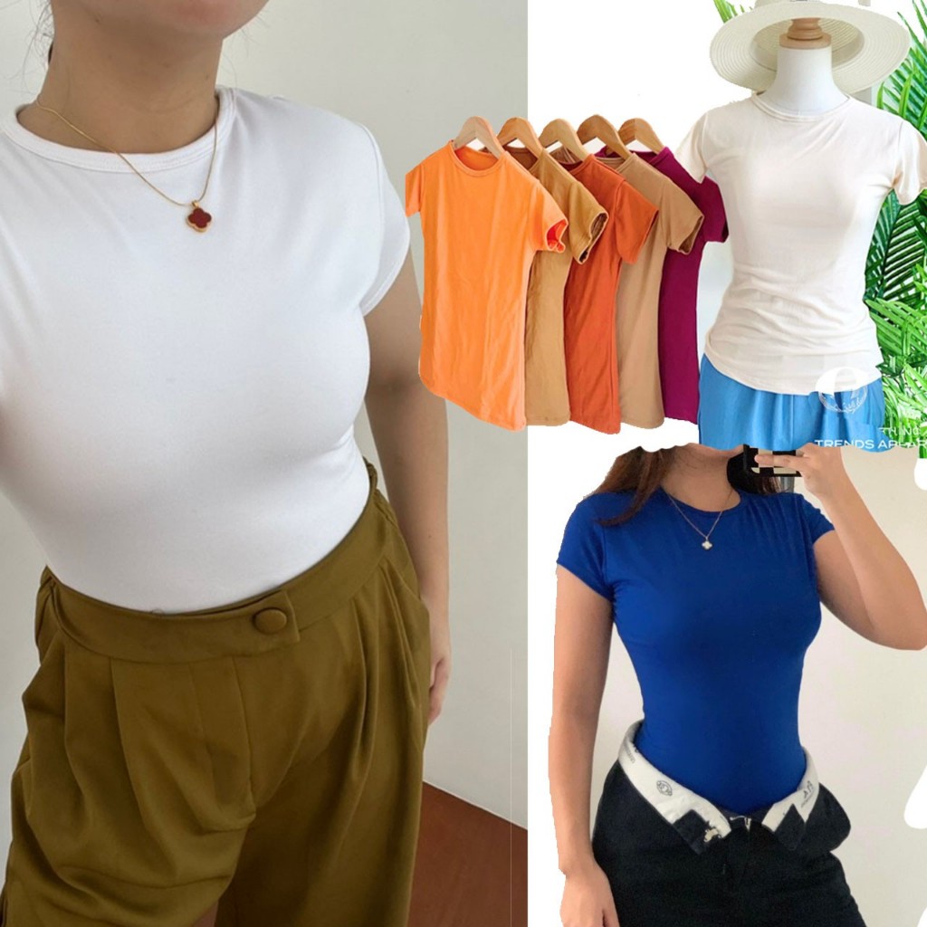 SH Double-Lined |Body-Hugging Boat Neck Top | Full-Length Basic Tee ...