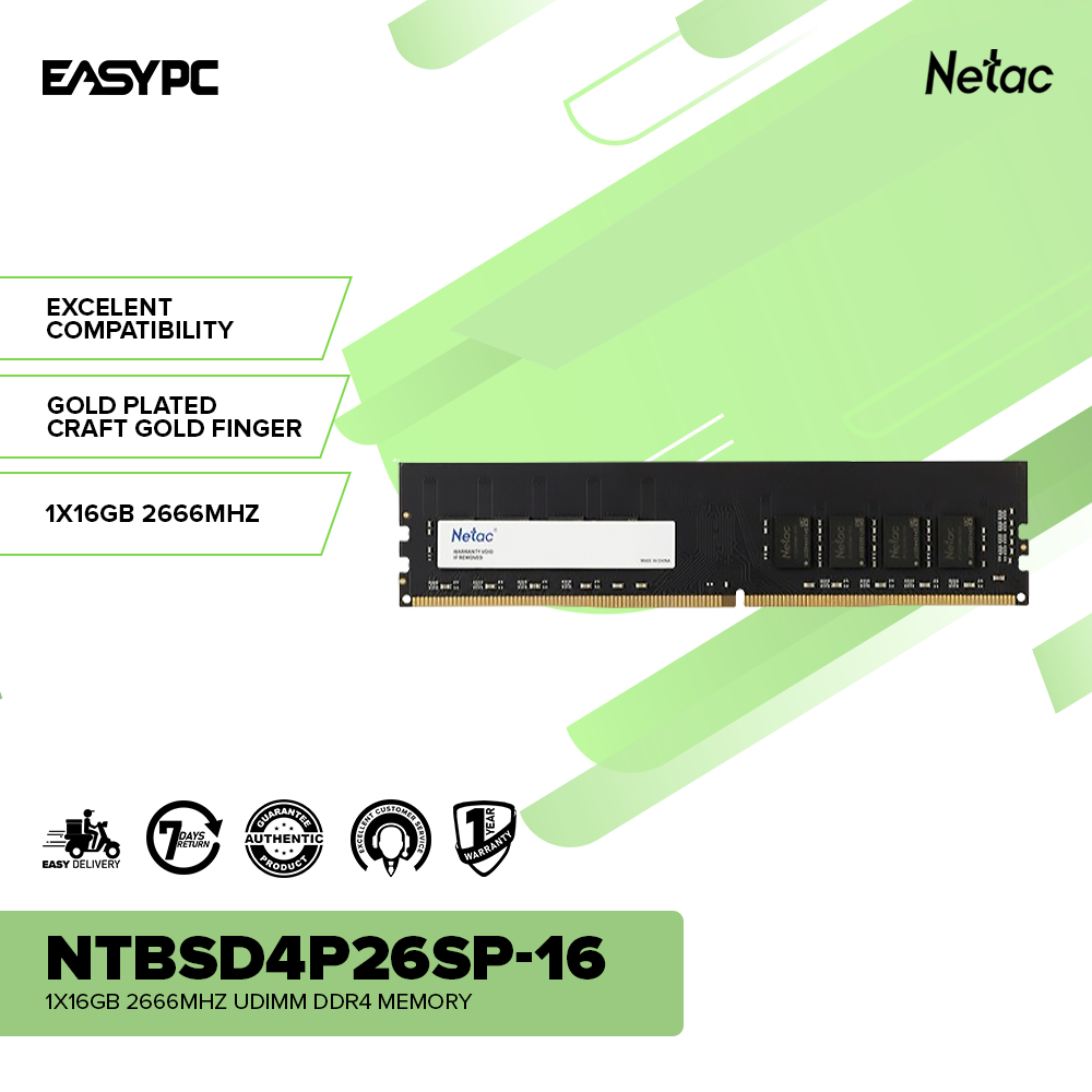 EasyPC| NETAC NTBSD4P26SP-16/8 1x16GB and 1x8GB 2666Mhz Udimm Ddr4 ram| EasyFix Warranty ...