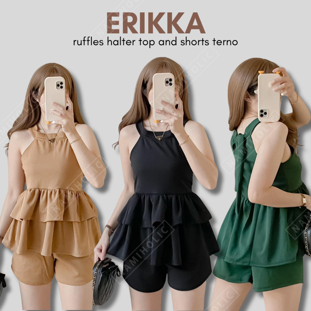 Namiholic Erikka Ruffles Halter Top and Shorts Terno I Crepe Fabric I XS to MEDIUM | Shopee ...