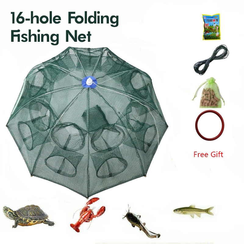 Drying Net 16/12/8/6 Holes Folding Umbrella Fish Net Shrimp Cage Crab ...