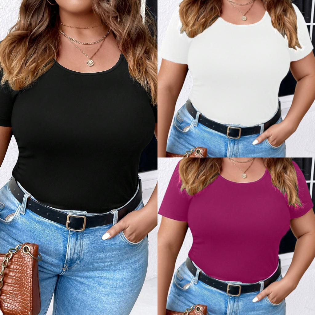 VAMPIRE 10A0001 Double Lining Plus Size Top Stretchable Plain Basic Top | Shopee Philippines