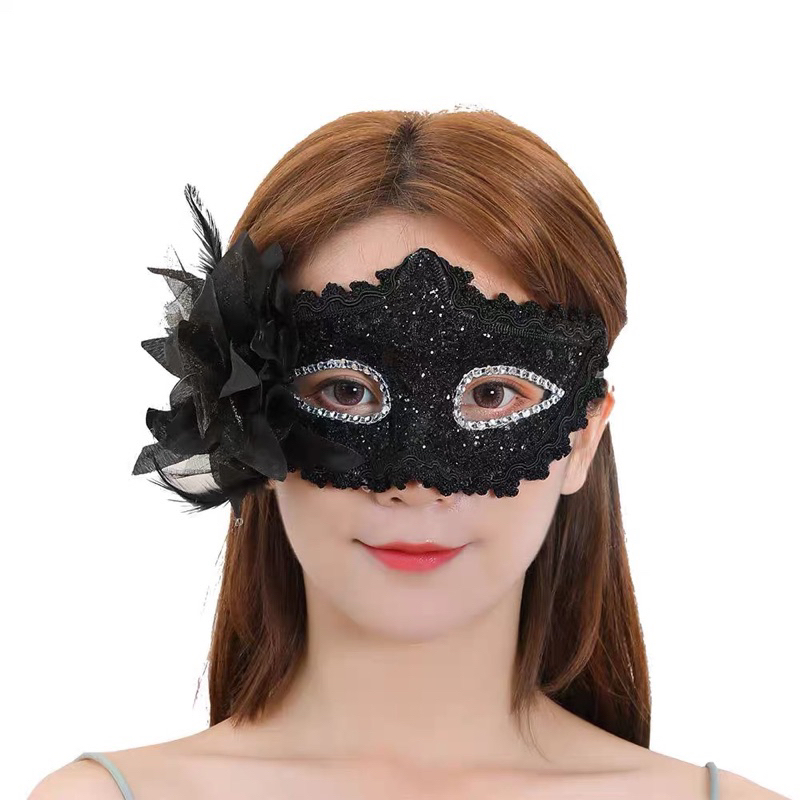 Dance Party Diamond Mask Feather Flower Wedding Carnival Performance ...