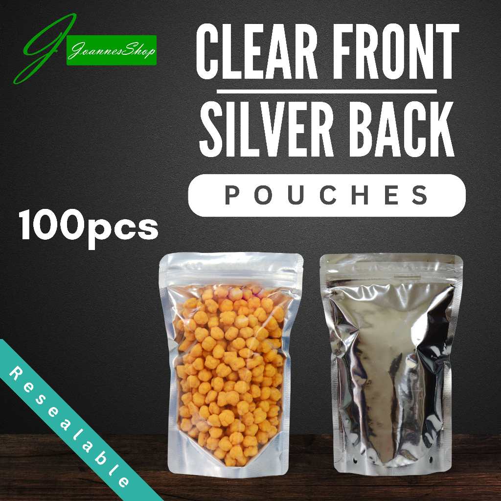 [ 100 PCS ] Half Silver Clear Stand Up Pouch Zip Lock Plastic Packaging Ziplock Resealable ...