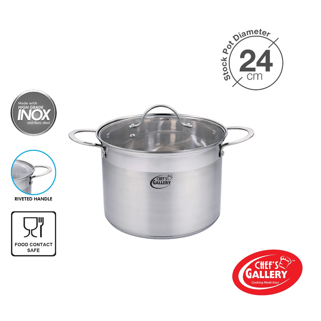 Chef's Gallery Stainless Steel Stock Pot 24cm Bakelite Revited Handles ...