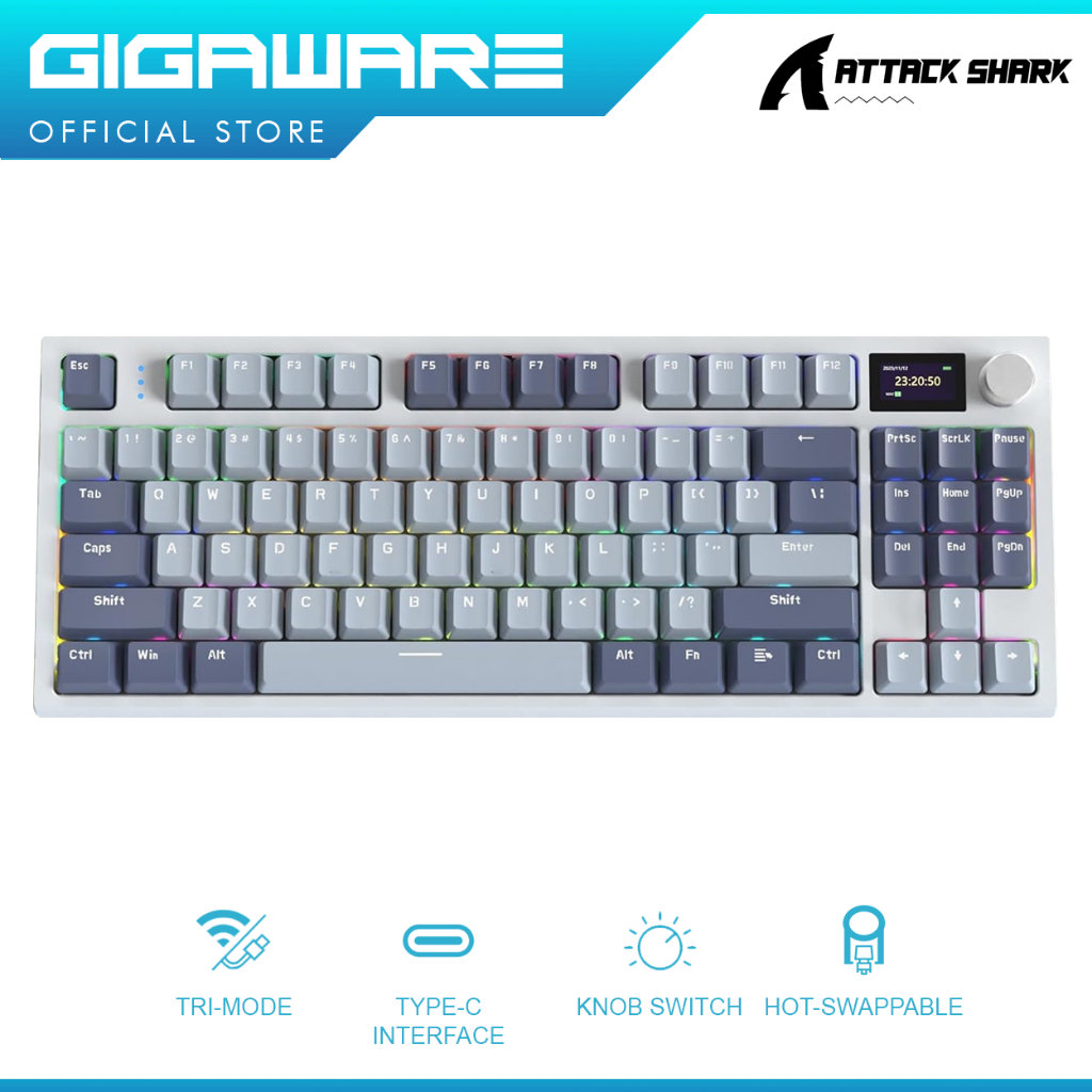 Attack Shark K86 75% Mechanical Keyboard Tri-Mode Hot-Swappable OLED ...