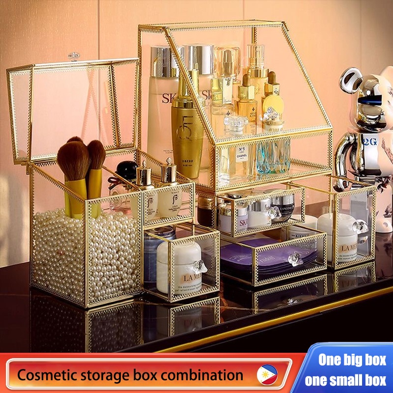 Dustproof cosmetics storage glass rackcosmetics skincare products ...