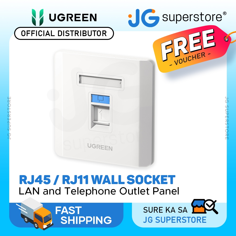 UGREEN RJ45 / RJ11 Single Port LAN Network Wall Socket (10x10 x 3cm ...