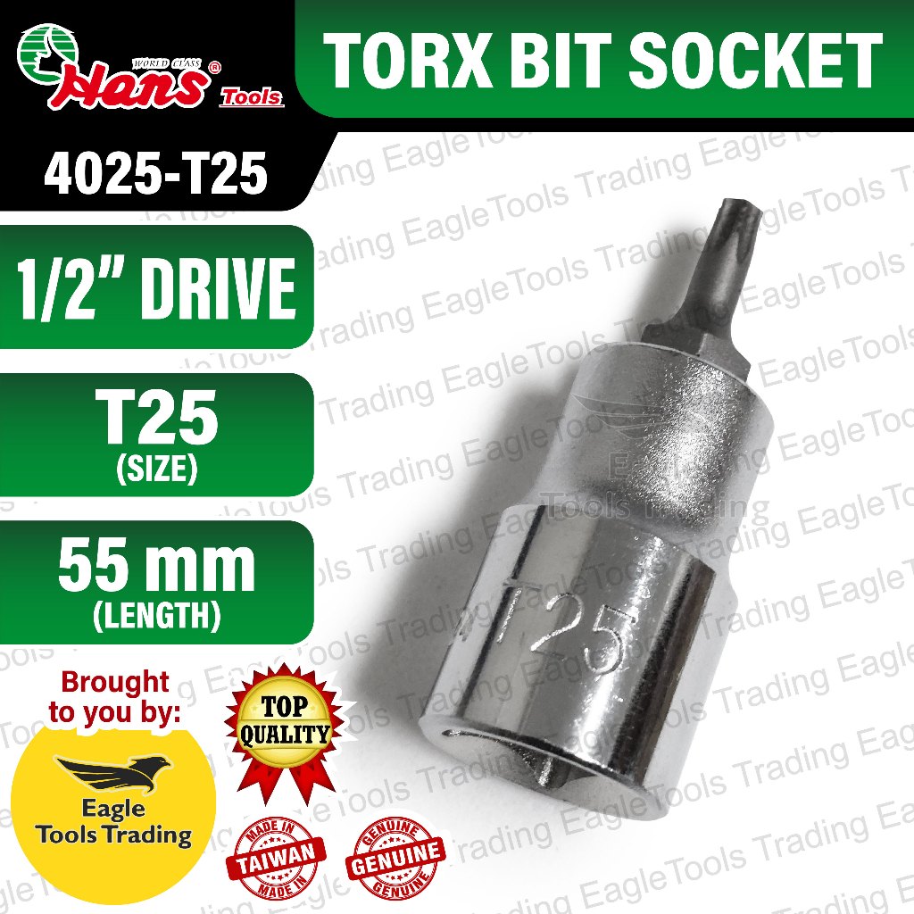 Hans 1/2" Drive Torx Bit Socket T25 | 55mm long | 4024-T25 | Shopee ...