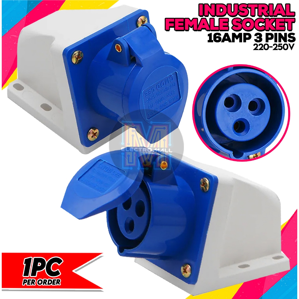Industrial Socket 16A 3PIN Female Socket And Wall Mounted | Shopee ...