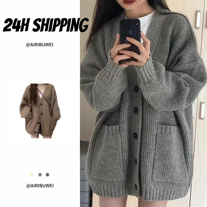 [AIRIBUWEI] Korean Knit Sweater Cardigan Women Casual Loose Soft ...