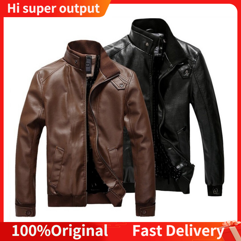 Ready Stock 🆕Motorcycle Black Leather Jacket Men Leather Jackets ...
