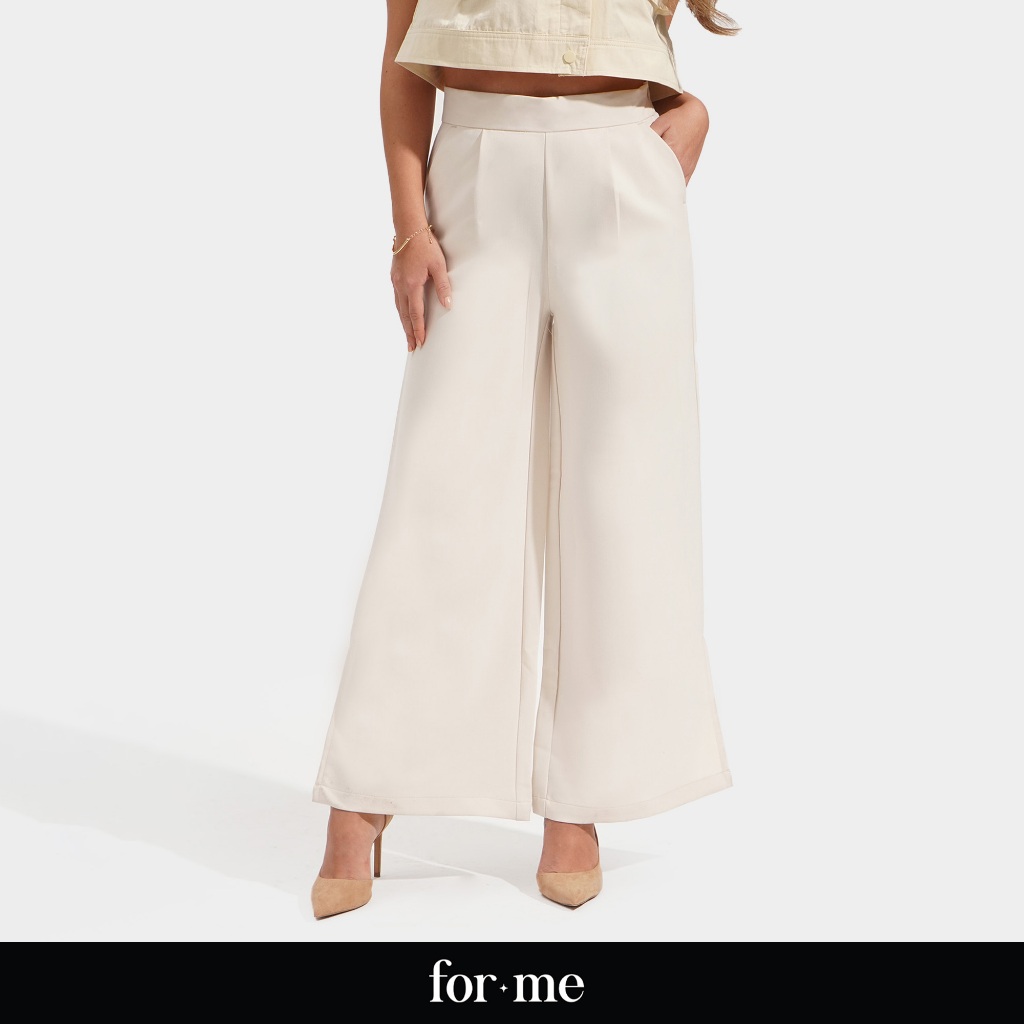 ForMe Slit Wide Leg Pants for Women (Beige) | Shopee Philippines