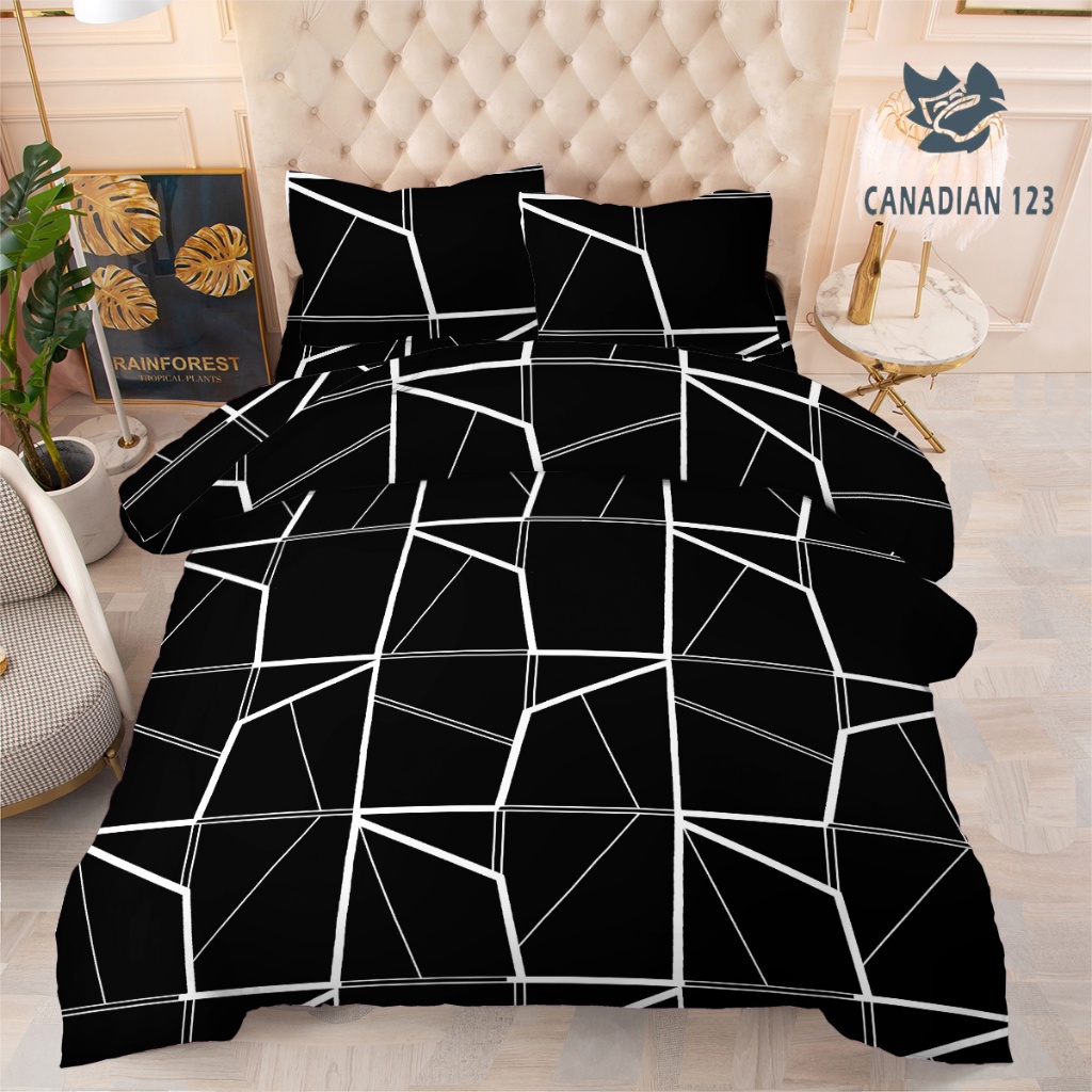Black Stripe Canadian Cotton 3IN1 4IN1 BEDSHEET Full Garterized Bedding ...