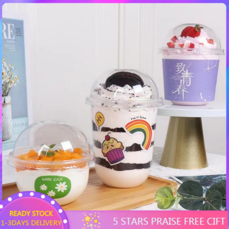 50pcs Round Deli Container 250ml Boba Deli Container with Lid Mousse ...