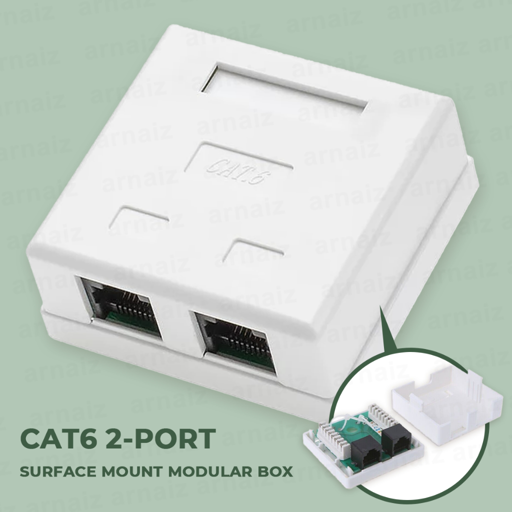 Cat6 2 Port Modular Box Surface Mount Box w Adhesive cat 6 RJ45-8P8C ...