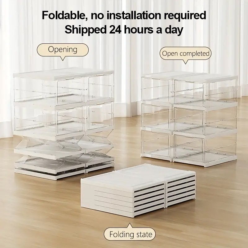 Foldable transparent Shoe Box shoes rack storage box shoe organizer Shelf Free Installation ...