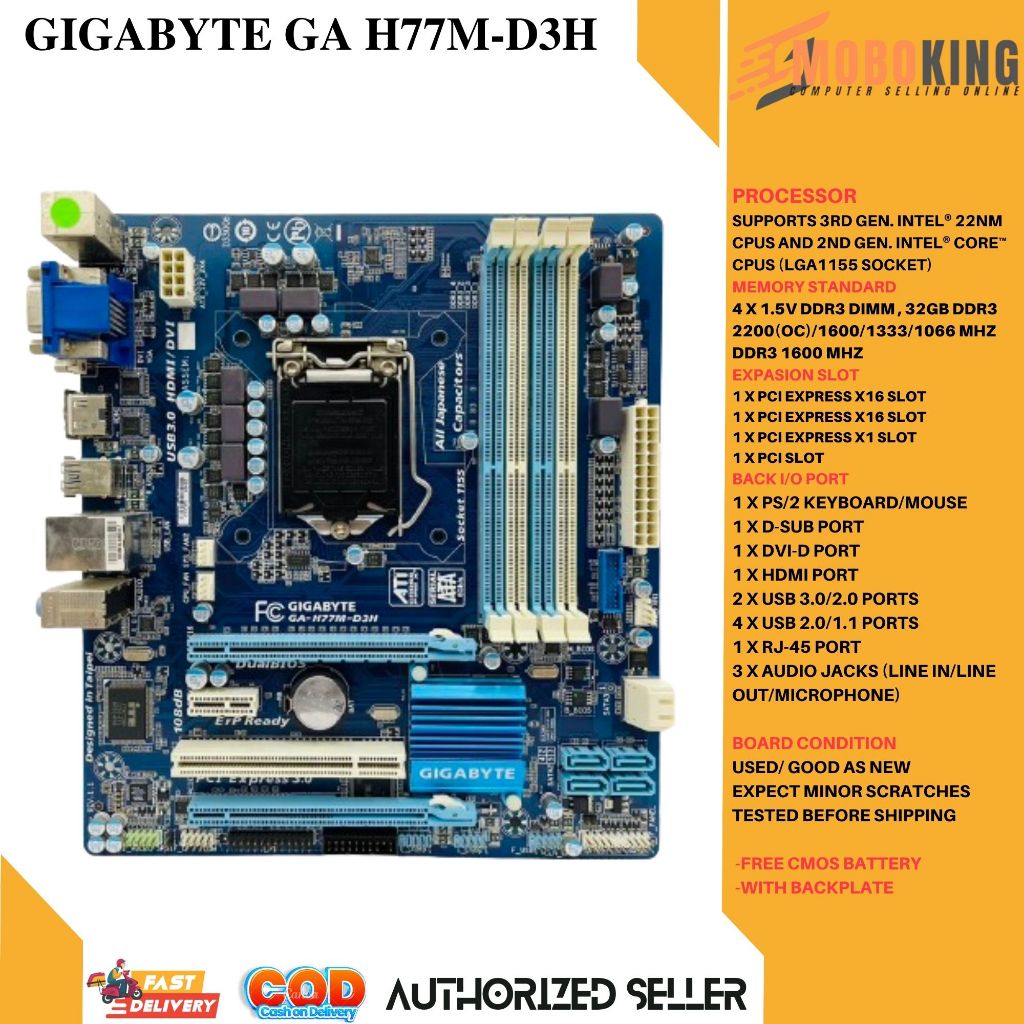 GIGABYTE GA H77M-D3H Desktop 3RD/2ND GEN Motherboard H77 Socket LGA ...