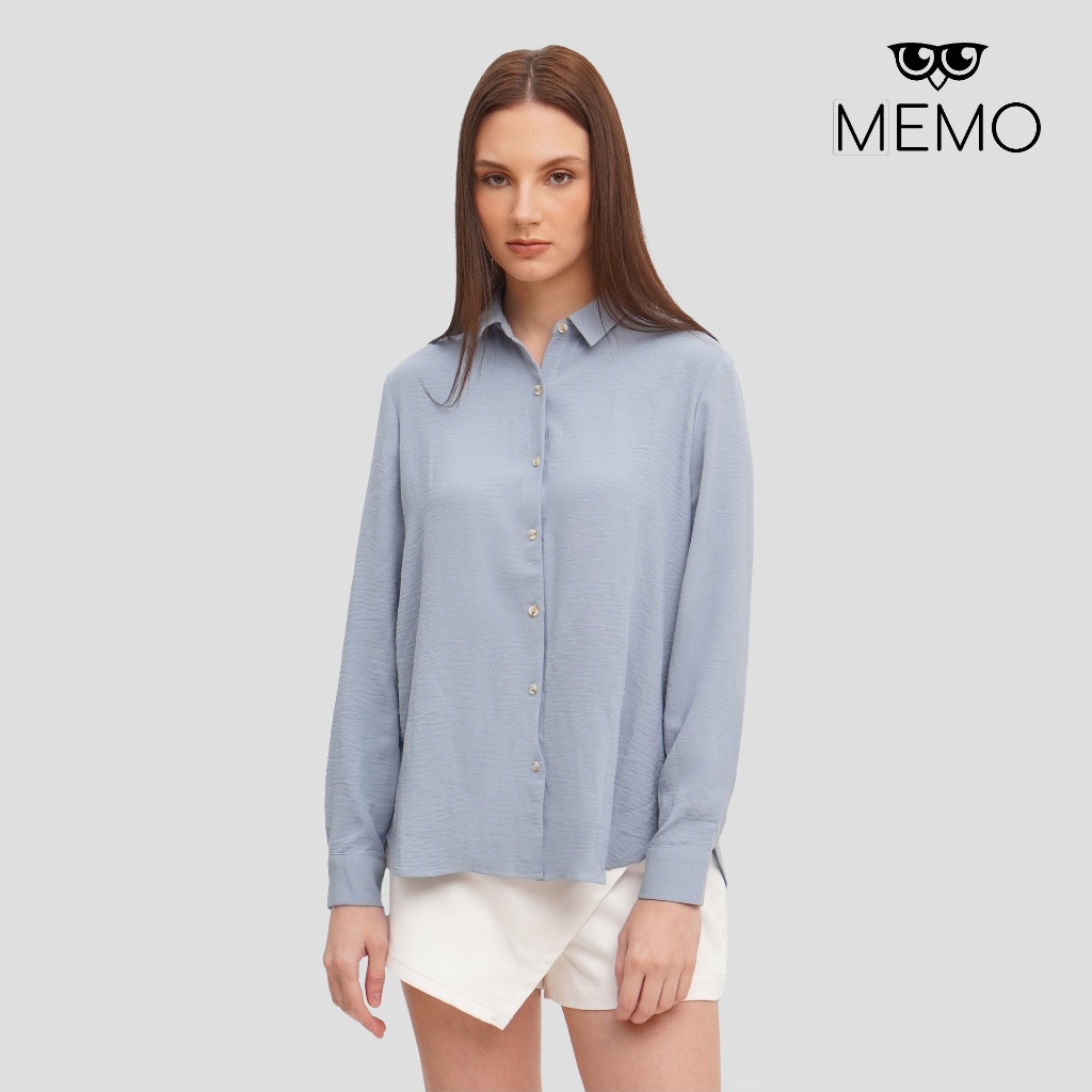 Memo Dressy Shirt For Women (Blue/White) | Shopee Philippines