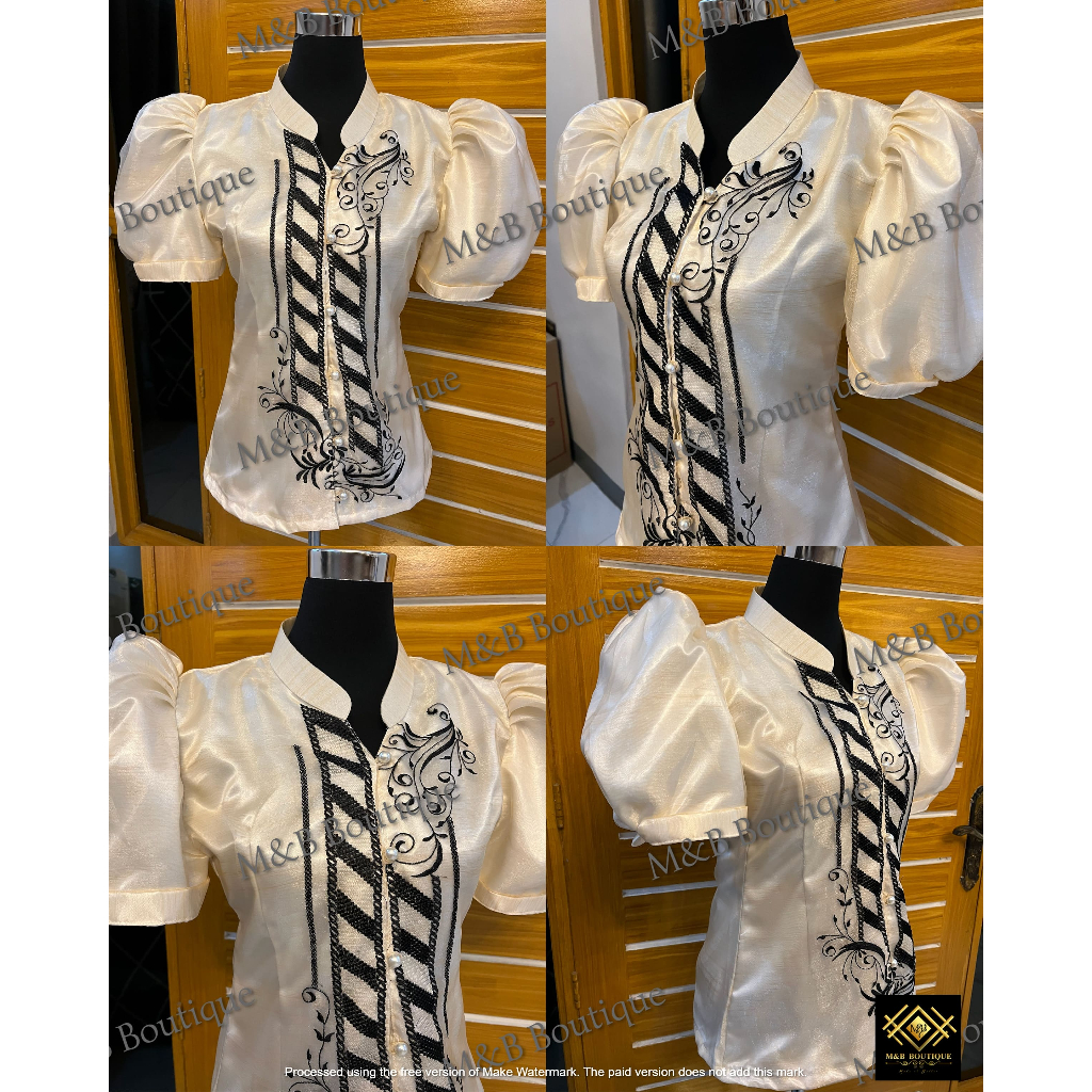 Blouse Barong Puff sleeves w/ Satin Lining / Ladies Barong with Formal ...